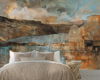 Abstract landschap in aardetinten van Studio Allee op canvas, behang en meer